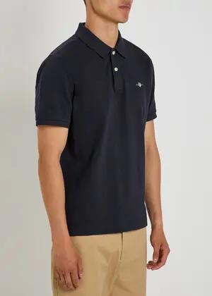 Gant Logo-embroidered Piqué Cotton Polo Shirt - Navy
