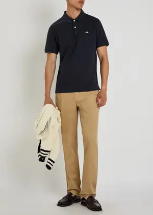 Gant Logo-embroidered Piqué Cotton Polo Shirt - Navy