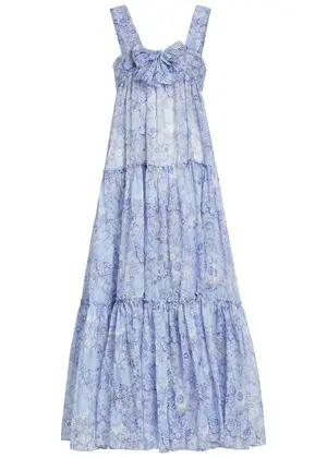 Chloé Floral-print Tiered Cotton Midi Dress - Blue