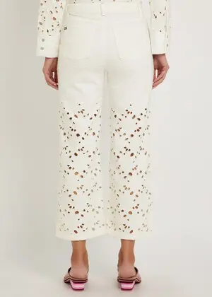 Alice + Olivia Embroidered Wide-leg Jeans