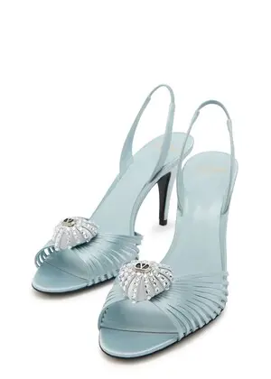 Valentino Garavani Embellished Satin Slingback Sandals - Blue