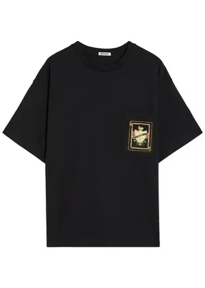 BODE Bullion Card Appliquéd Cotton T-shirt - Black