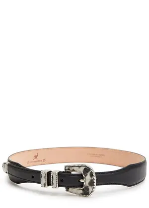 SILVER OSTRICH Leather Belt With Tortoiseshell Accents - Black
