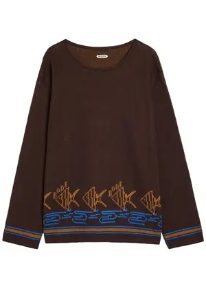BODE Fish School Intarsia Cotton Jumper - Brown