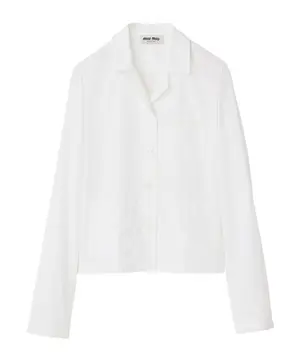 Miu Miu Cotton Poplin Shirt With Embroidered Logo - White