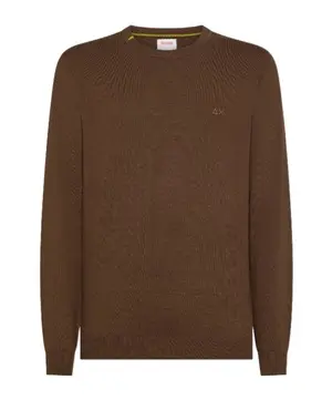 SUN 68 Logo Crew Neck Knitted Sweater - Brown