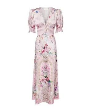 Camilla Lace-trimmed Printed Silk Midi Dress - Pink