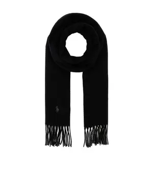 Polo Ralph Lauren Logo Embroidered Fringed Scarf - Black