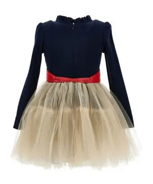 Monnalisa X Disney Minnie Mouse Applique Belted Tulle Dress