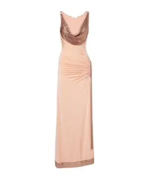 Rabanne Chainmail Satin Gathered Gown - Nude