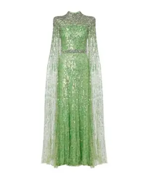 Jenny Packham Opera Embellished Caped Gown - Green