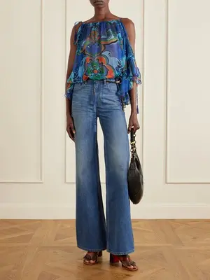 Etro Off-the-shoulder Ruffle Print Shirt