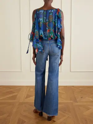Etro Off-the-shoulder Ruffle Print Shirt