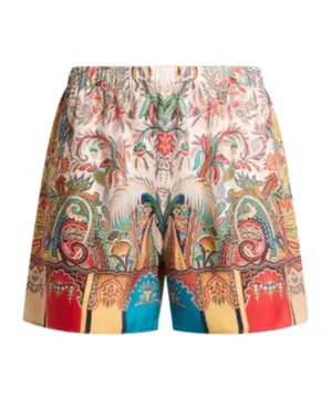 Etro Peau D'ange Silk Shorts With Paisley Foliage Motif - Nude