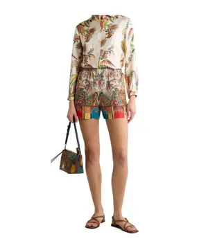 Etro Peau D'ange Silk Shorts With Paisley Foliage Motif