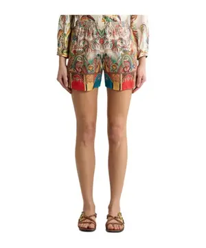Etro Peau D'ange Silk Shorts With Paisley Foliage Motif