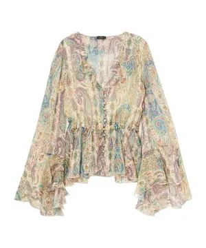 Etro Ruffled Paisley Print Shirt - Nude
