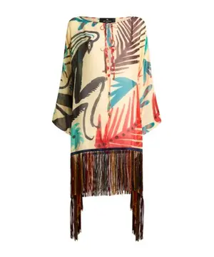 Etro Seersucker Cover-up Dress With Fringe And Print - Multicolor