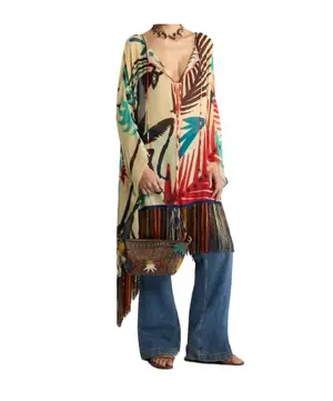 Etro Seersucker Cover-up Dress With Fringe And Print - Multicolor