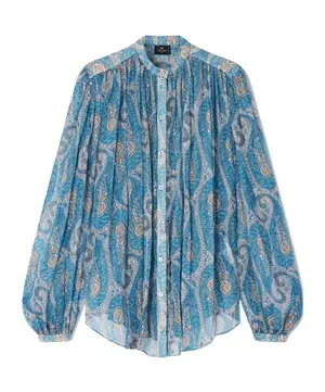 Etro Pleated Paisley Print Silk Crepe Shirt