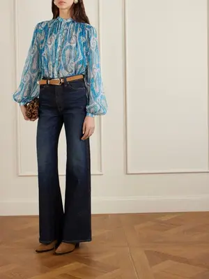 Etro Pleated Paisley Print Silk Crepe Shirt