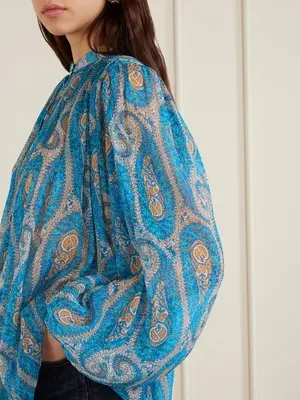 Etro Pleated Paisley Print Silk Crepe Shirt