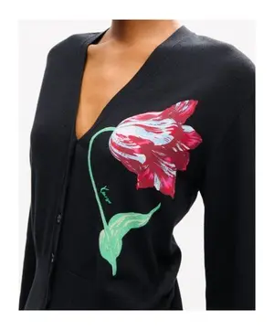 Kenzo Cotton Wool Tulip Print V-neck Cardigan