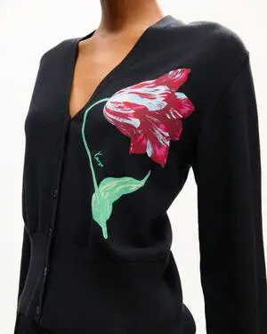 Kenzo Cotton Wool Tulip Print V-neck Cardigan