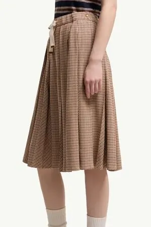 Moncler Microcheck Pleated Midi Wool Skirt