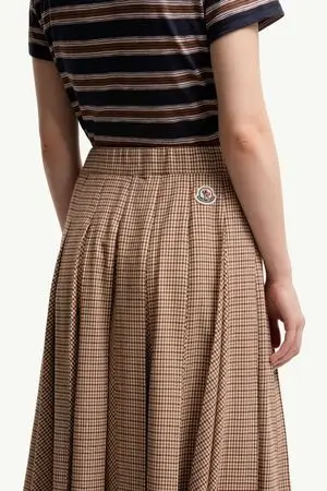 Moncler Microcheck Pleated Midi Wool Skirt