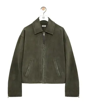 Loewe Zip-up Jacket In Suede Lambskin - Green