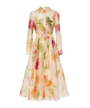 Carolina Herrera Belted Floral Silk Shirt Dress - Nude