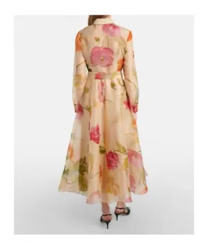 Carolina Herrera Belted Floral Silk Shirt Dress - Nude
