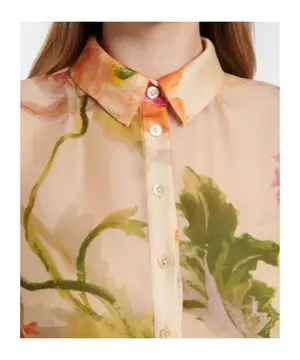 Carolina Herrera Belted Floral Silk Shirt Dress - Nude