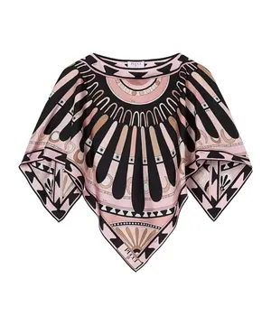 Emilio Pucci Printed Silk Poncho Top - Black