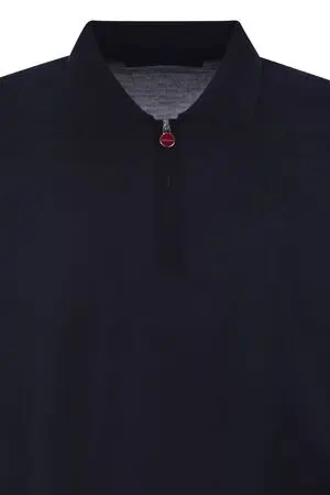Kiton Long Sleeved Zipped Knitted Polo Shirt - Blue