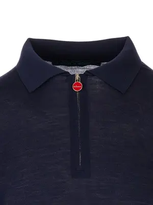 Kiton Long Sleeved Zipped Knitted Polo Shirt - Blue