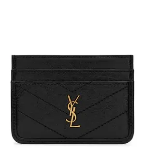 Saint Laurent Calfskin Cassandre Card Holder - Black
