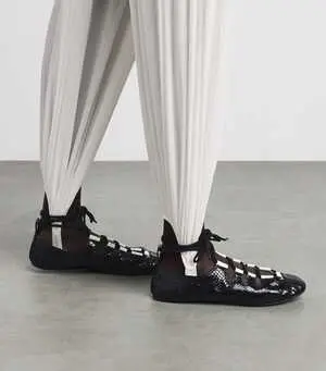 Alaïa Snakeskin Lace-up Ballet Flats - Clear