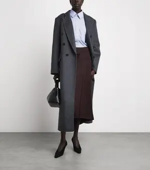 Victoria Beckham Wool Pressed Tailored Midi Skirt - Brown