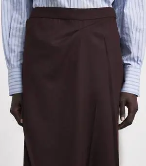 Victoria Beckham Wool Pressed Tailored Midi Skirt - Brown