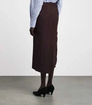 Victoria Beckham Wool Pressed Tailored Midi Skirt - Brown