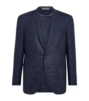 Corneliani Virgin Wool-silk Herringbone Blazer - Navy