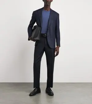 Corneliani Virgin Wool-silk Herringbone Blazer - Navy