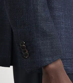 Corneliani Virgin Wool-silk Herringbone Blazer - Navy