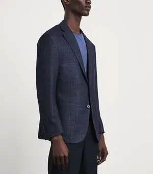 Corneliani Virgin Wool-silk Herringbone Blazer - Navy