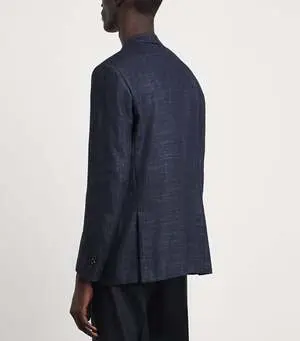 Corneliani Virgin Wool-silk Herringbone Blazer - Navy