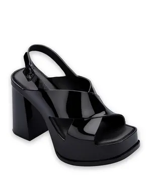 Melissa Platform Cross Strap Heeled Sandals - Black