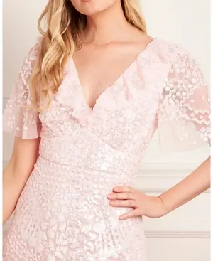 NEEDLE & THREAD Anais Sequin Frill Ankle Gown - Seashell