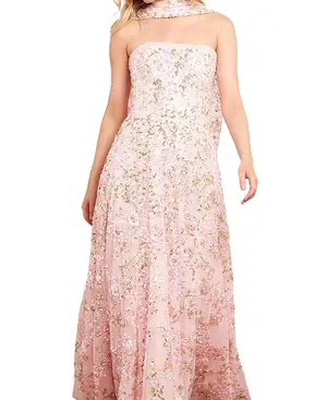 NEEDLE & THREAD Dream Garland Strapless Gown - Seashell/multi